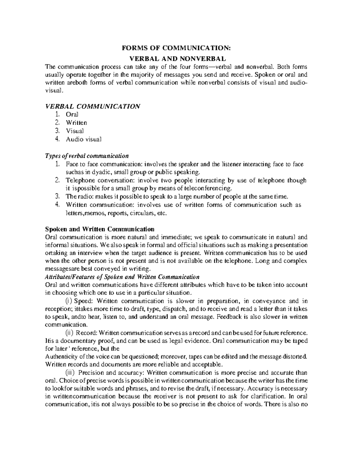Forms OF Communication - FORMS OF COMMUNICATION: VERBAL AND NONVERBAL ...