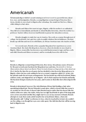 Americanah - summary of the book - AMERICANAH Summary: Chapter 1 Il ...