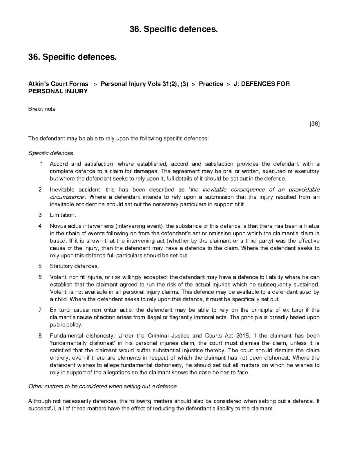 36. Specific defences - 36. Specific defences. 36. Specific defences ...