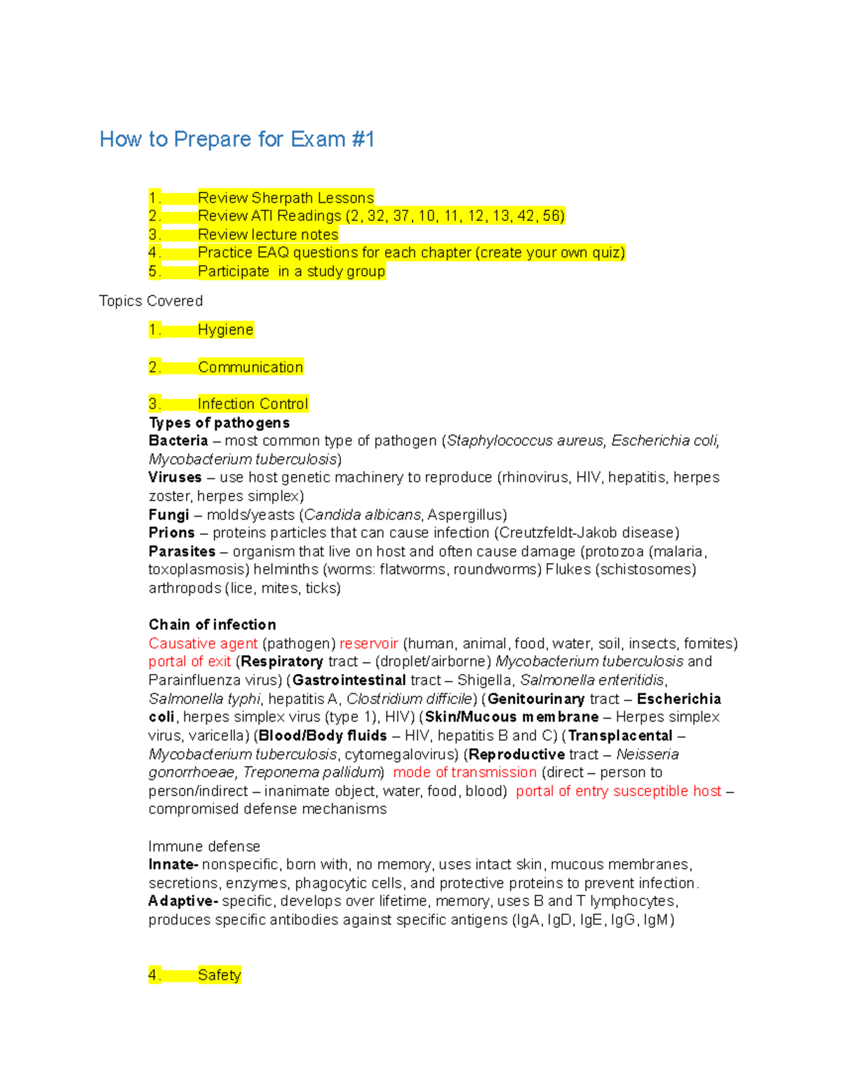NURS 2821 Sec80 - study for exam 1 - How to Prepare for Exam Review ...