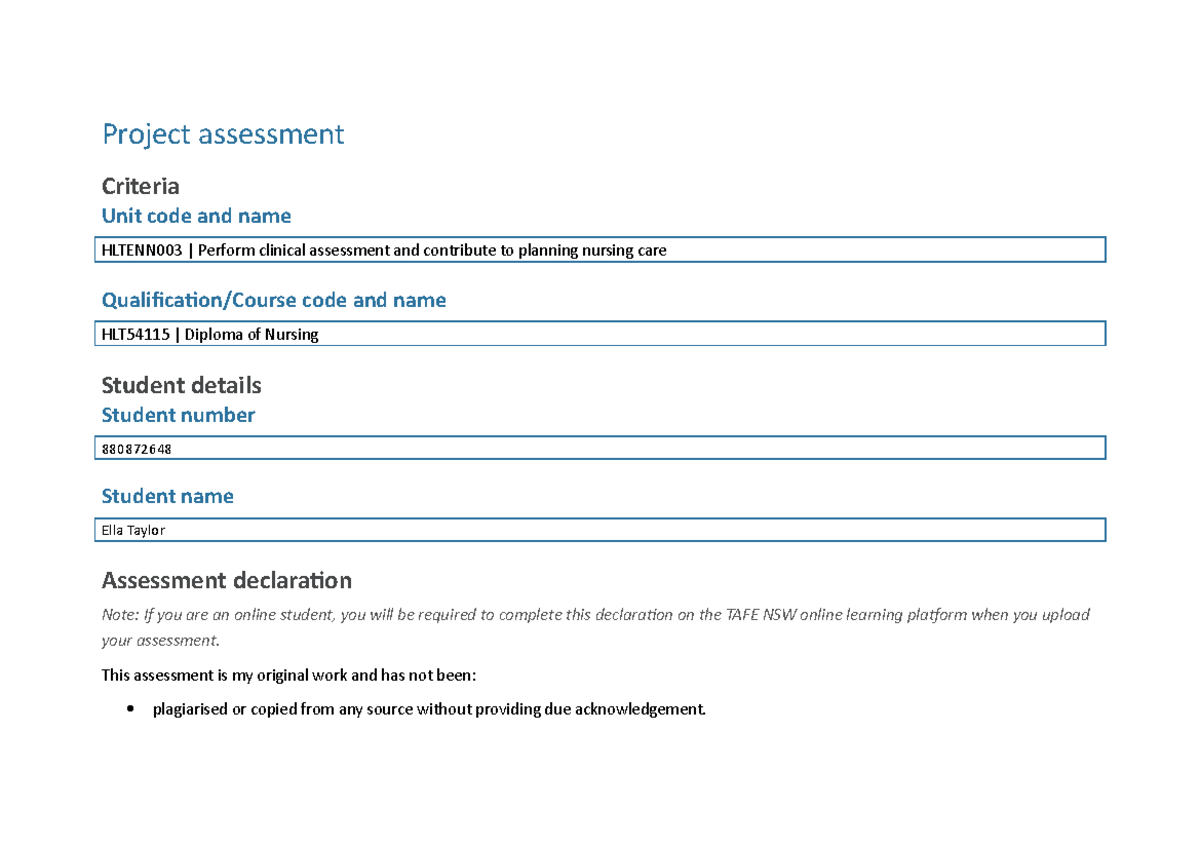 Ella Taylor Hltenn 003 Project - Project assessment Criteria Unit code ...