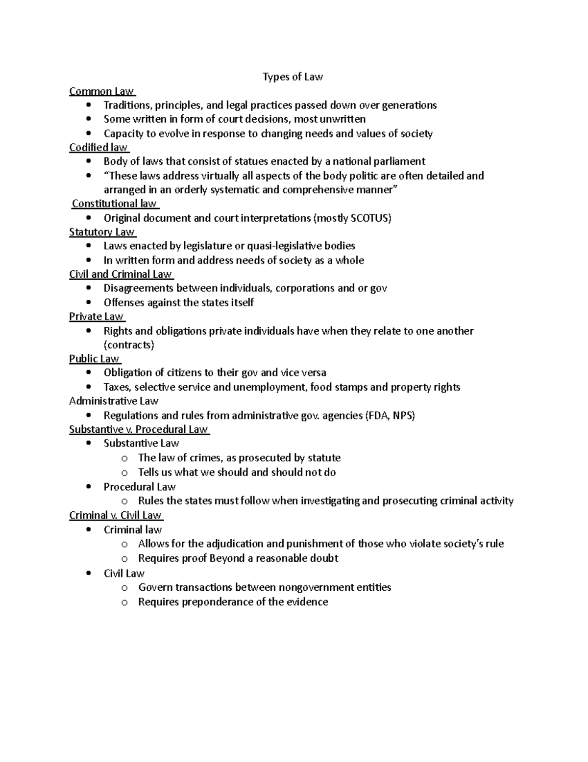Types of Law - lecture notes - Types of Law Common Law Traditions ...