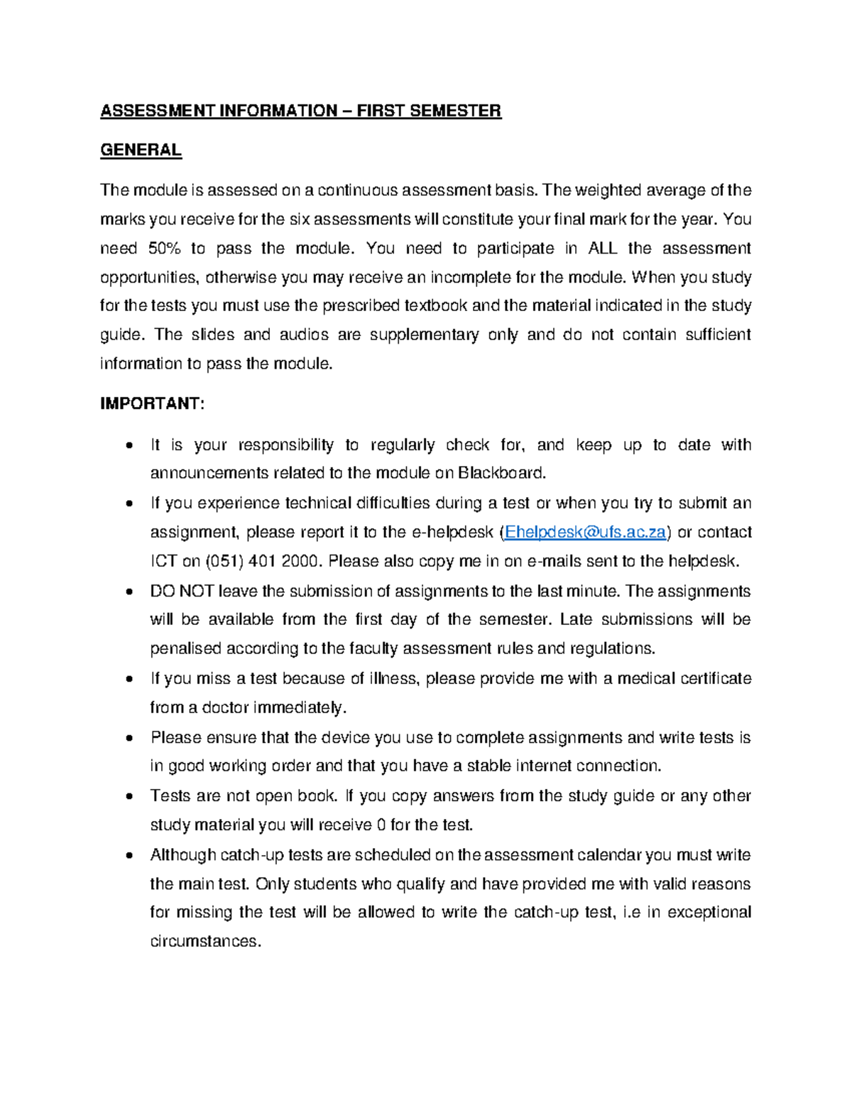 Assessment Information- LCVP3705 - ASSESSMENT INFORMATION – FIRST ...