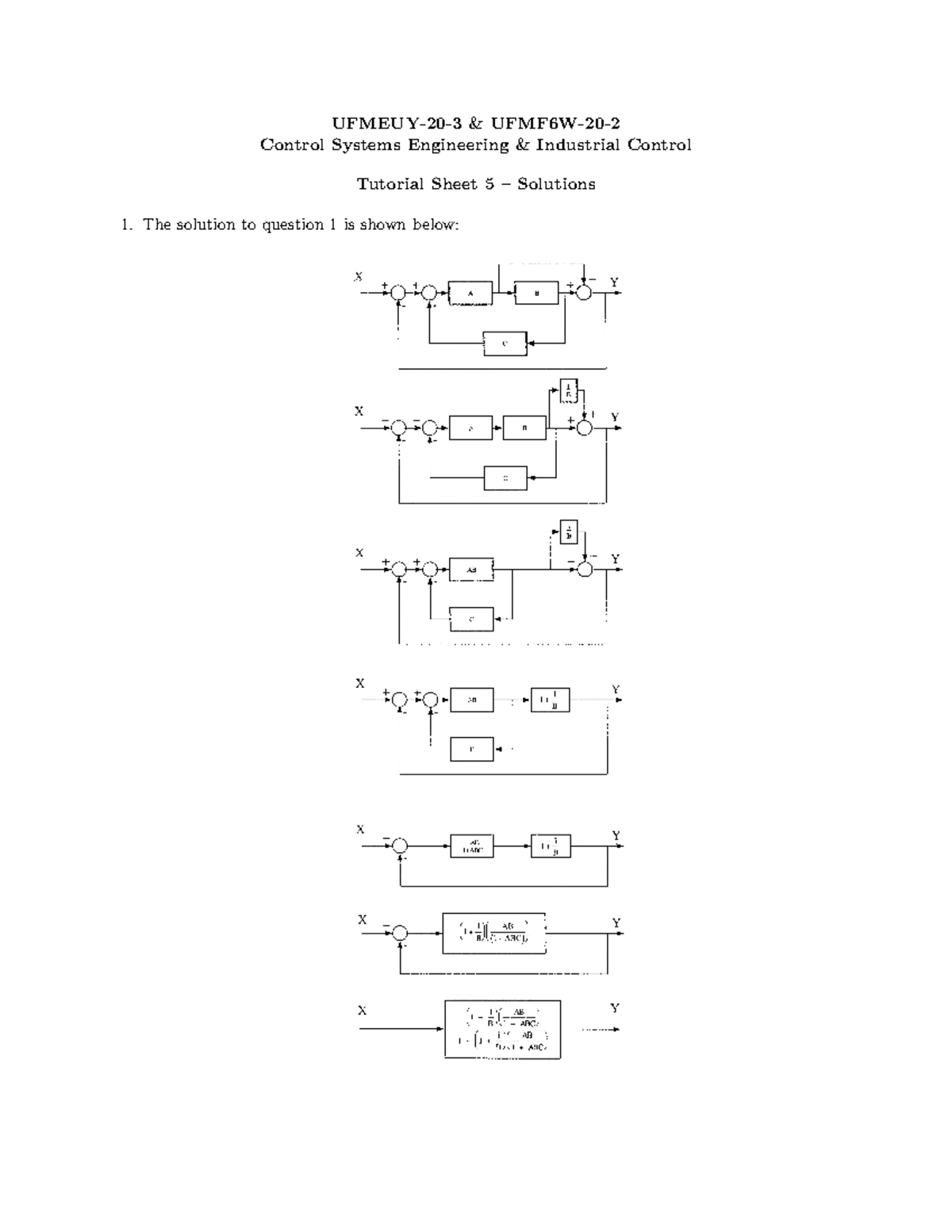 Tutorial Sheet 5 - Solutions - UFMEUY-20-3 & UFMF6W-20- Control Systems Engineering - Studocu