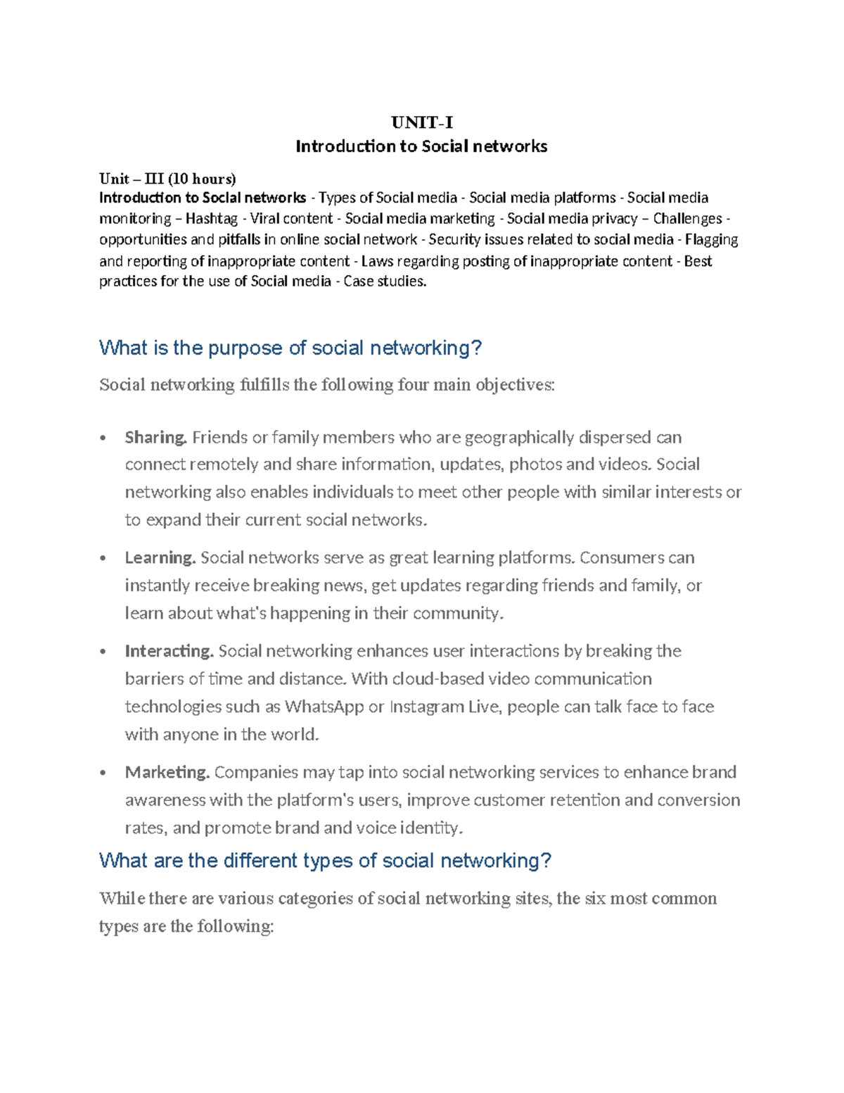 Elective - Cyber Security - UNIT-I Introduction to Social networks Unit ...