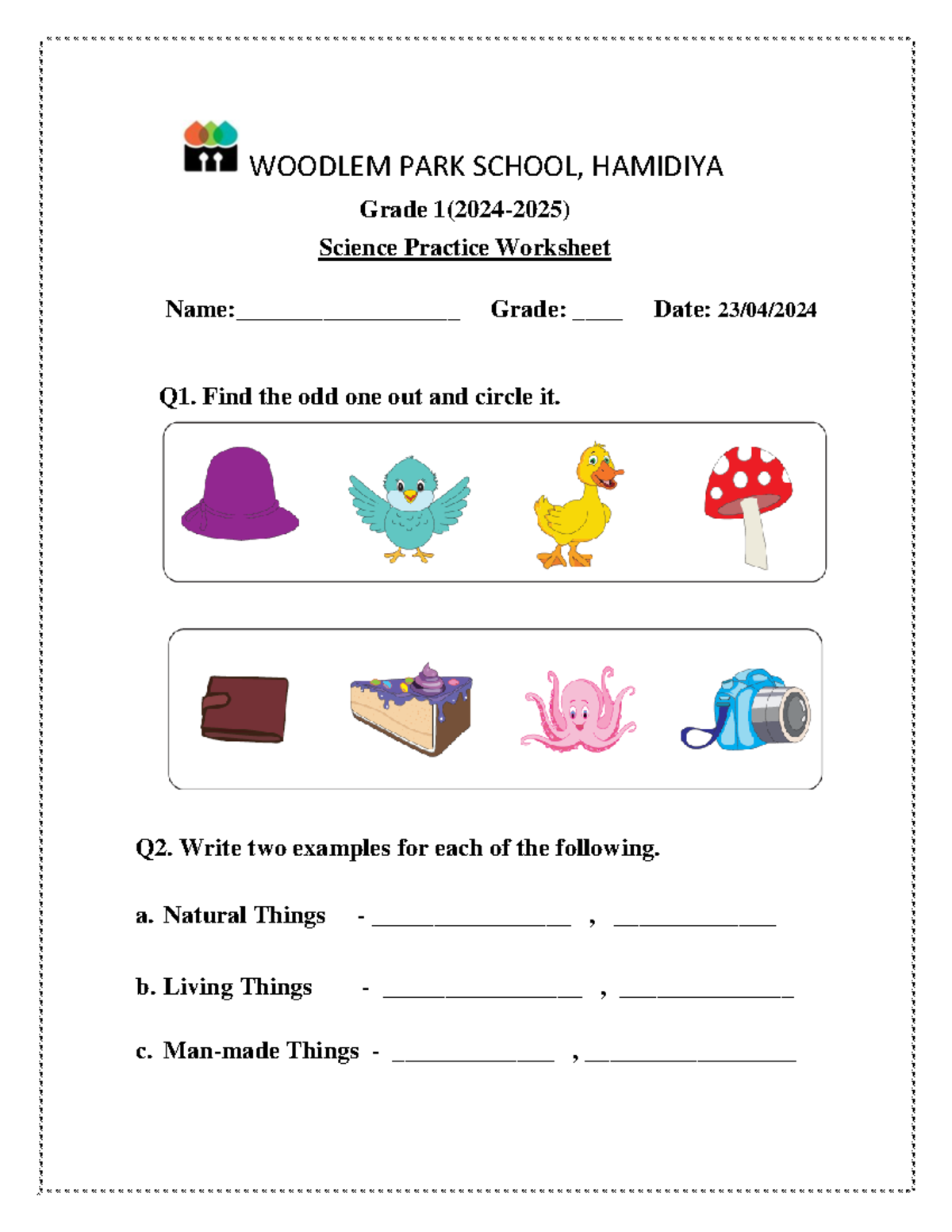 Grade 1 Science Practice Worksheet - science, physics - WOODLEM PARK ...