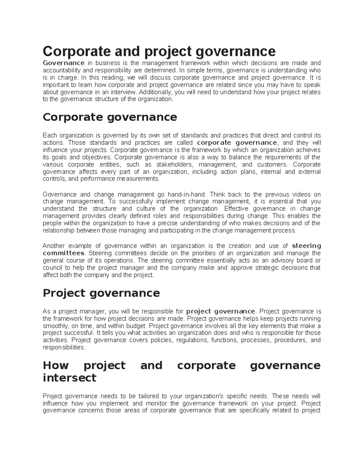 Corporate and project governance - Corporate and project governance ...