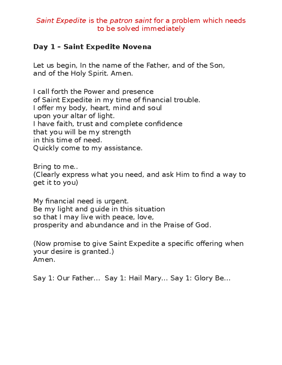 Novena FOR ST Expidite - notes - Saint Expedite is the patron saint for ...