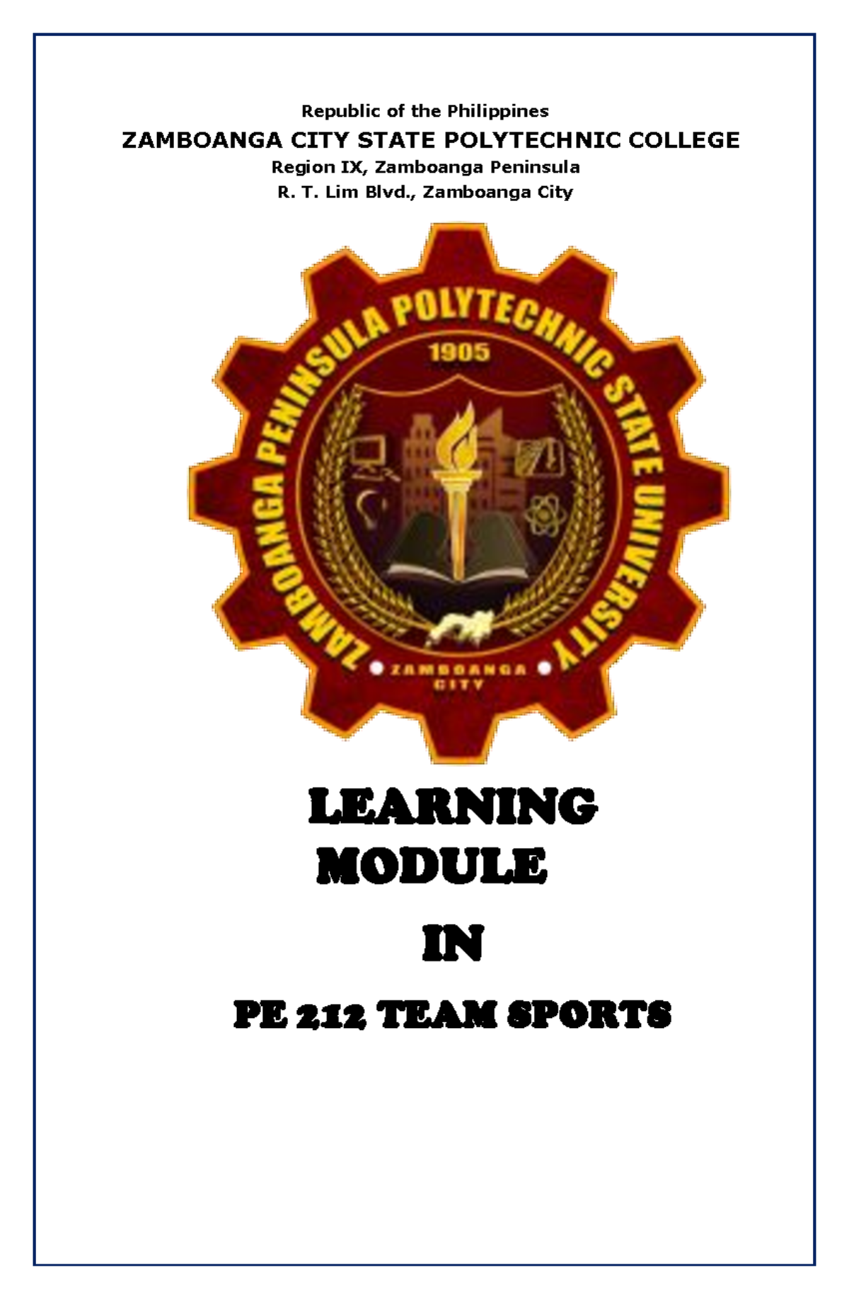 TEAM Sports PE 212 Module - Republic of the Philippines ZAMBOANGA CITY ...