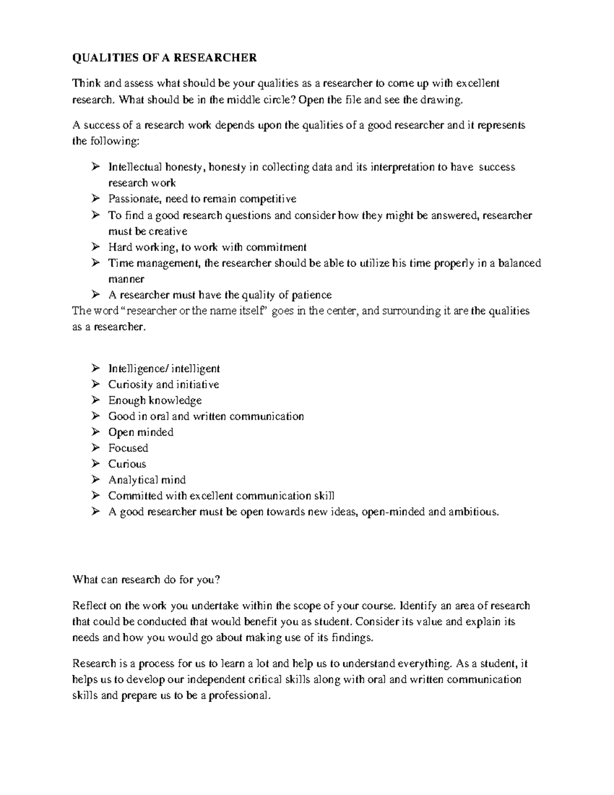 Qualities OF A Researcher - QUALITIES OF A RESEARCHER Think and assess ...