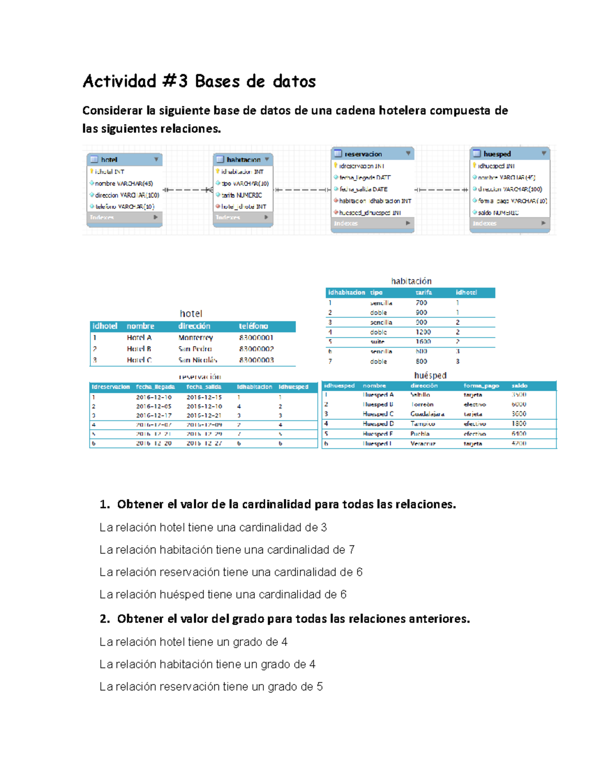 Tarea 3 Base de datos - Actividad #3 Bases de datos Considerar la ...