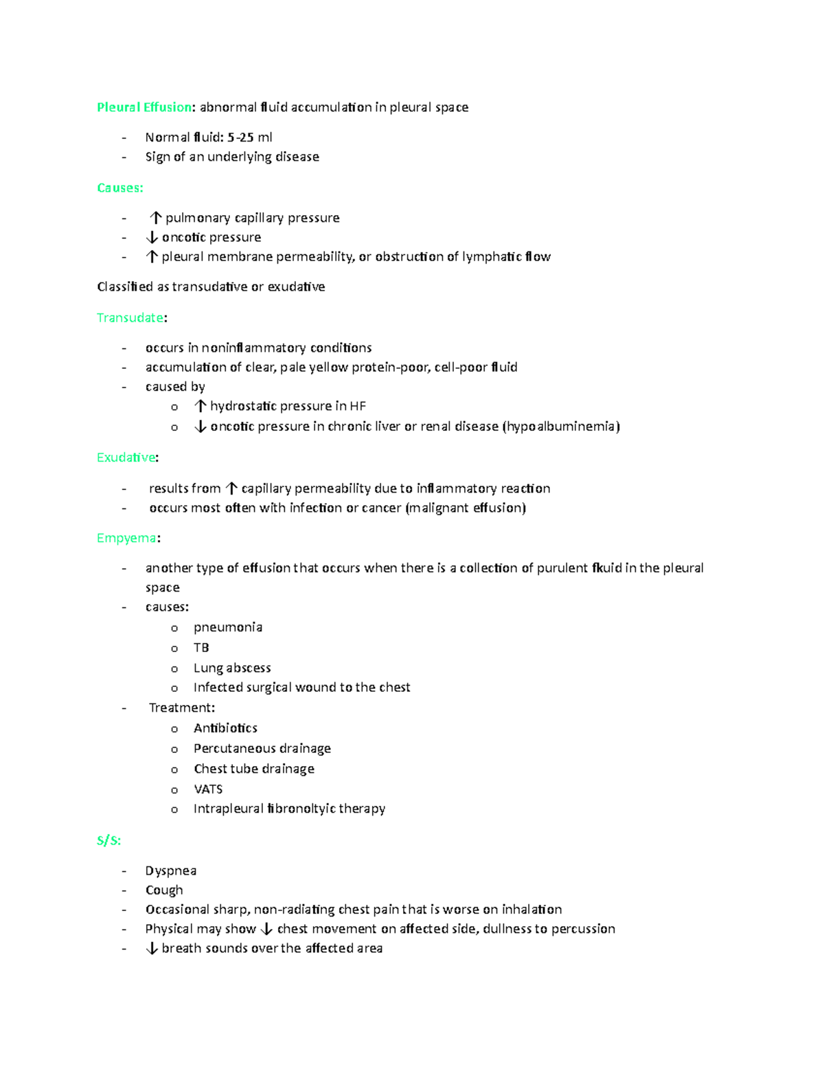 Pleural effusion - notes - Pleural Effusion: abnormal fluid ...