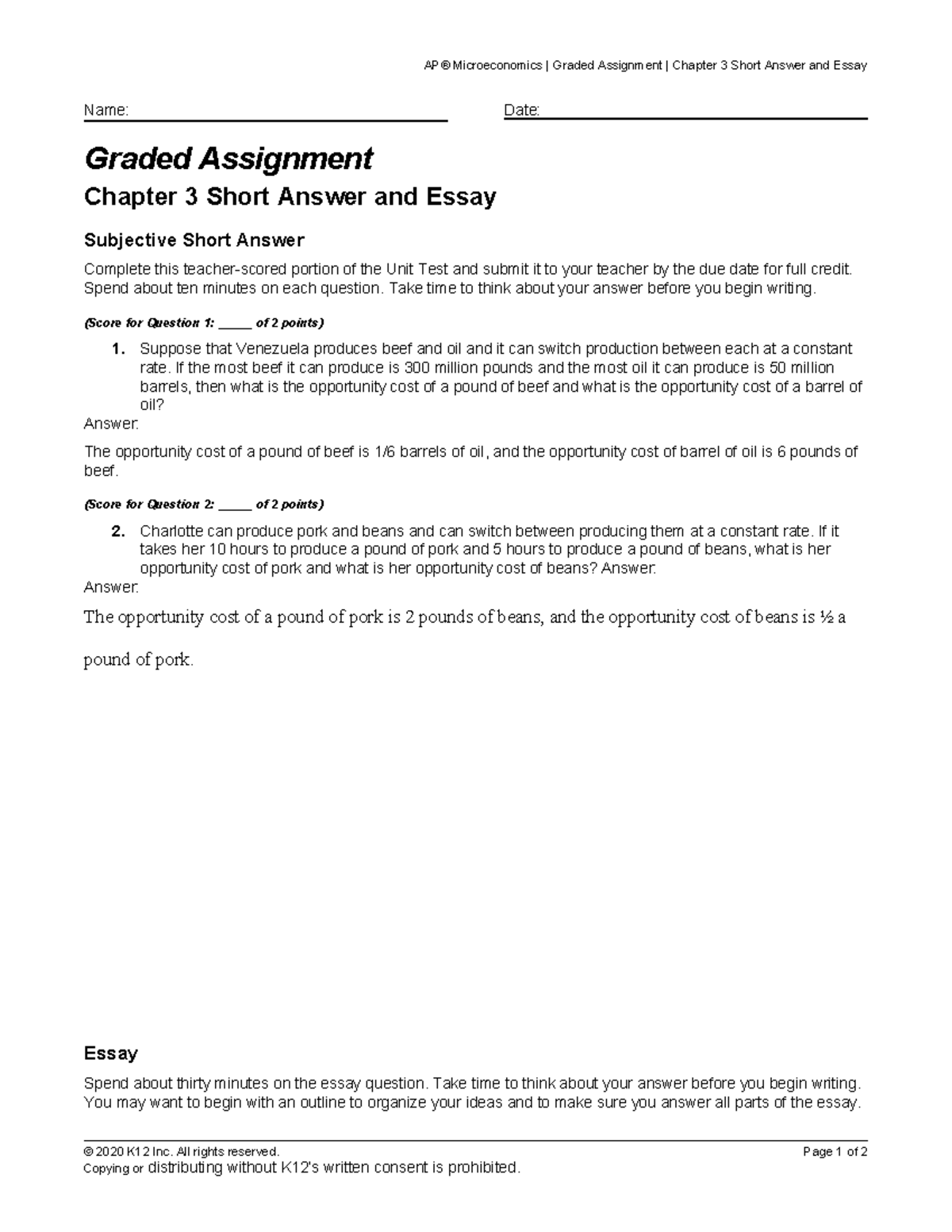 Chapter 3 Essay - This was a test assignment and was graded 100%. - AP ...