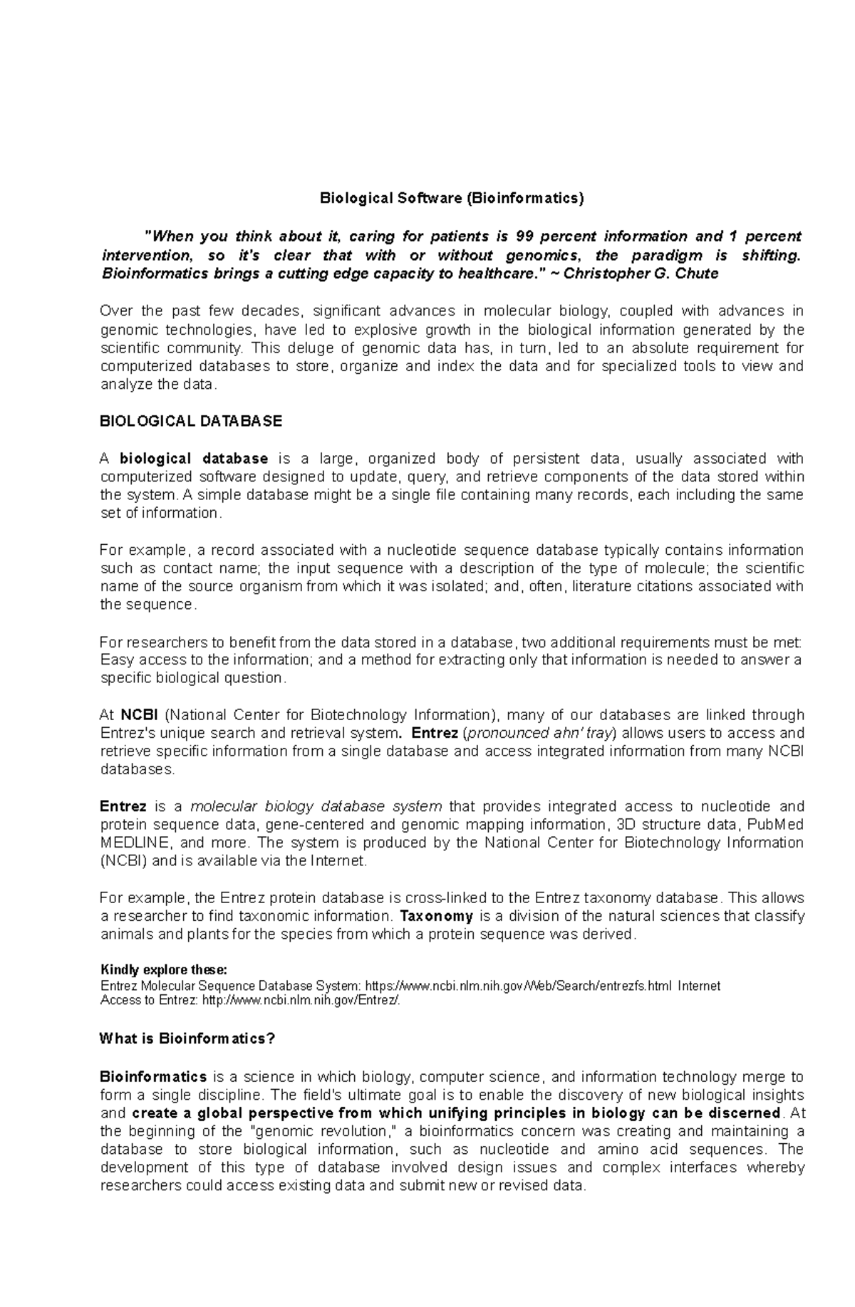 Biological Software (Bioinformatics) - Biological Software ...