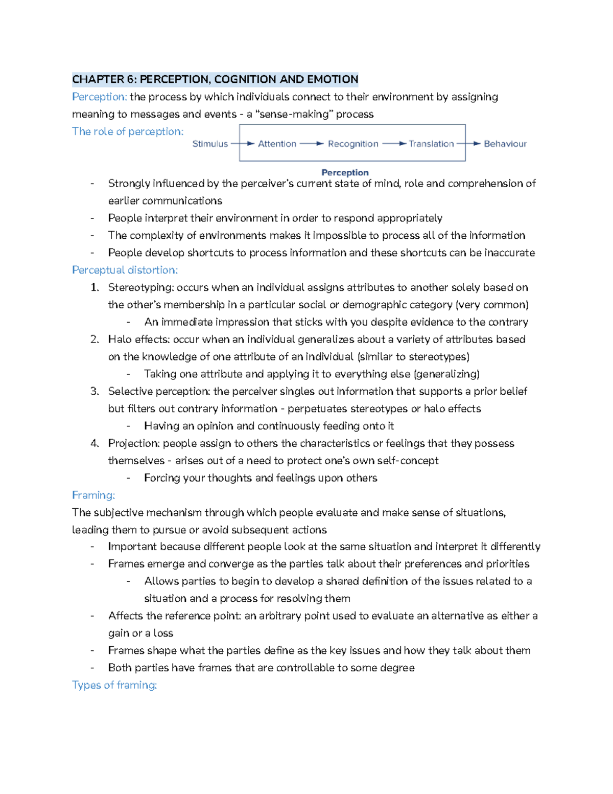 Negotiations Final Exam Notes - CHAPTER 6: PERCEPTION, COGNITION AND ...