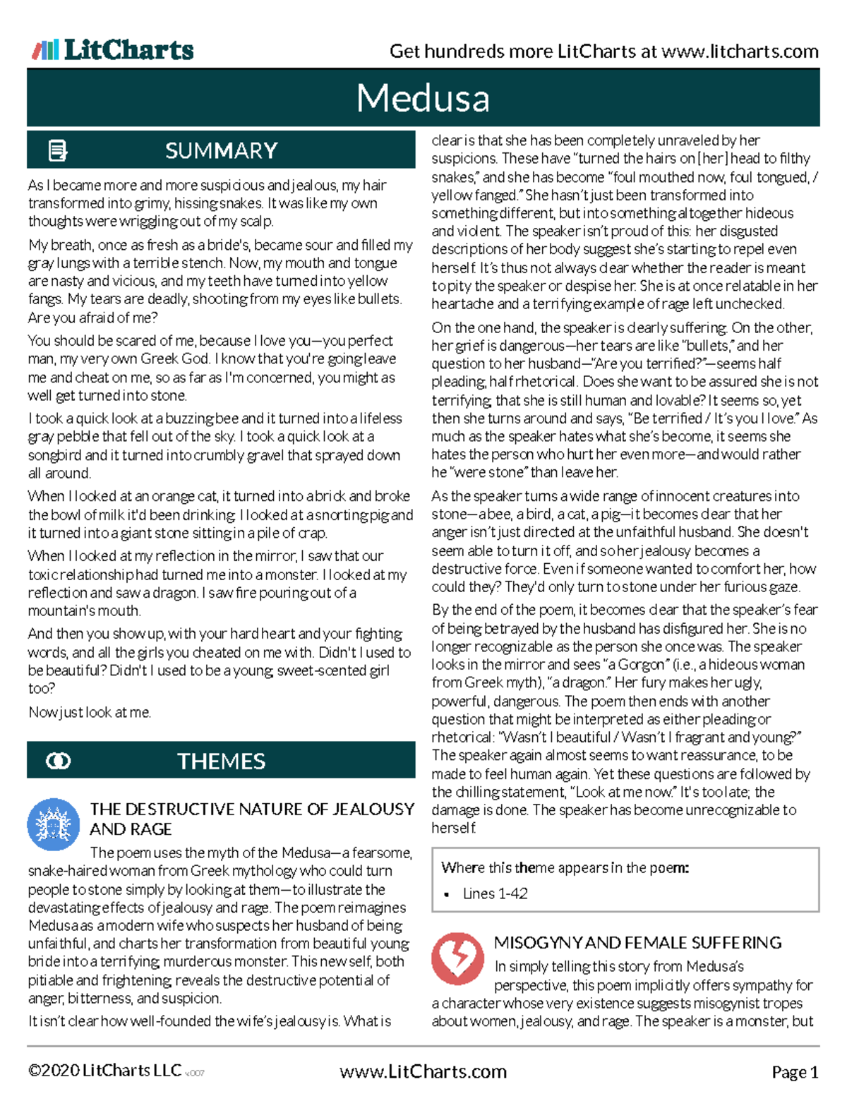 Lit Charts-medusa - Poem analysis - Medusa As I became more and more ...