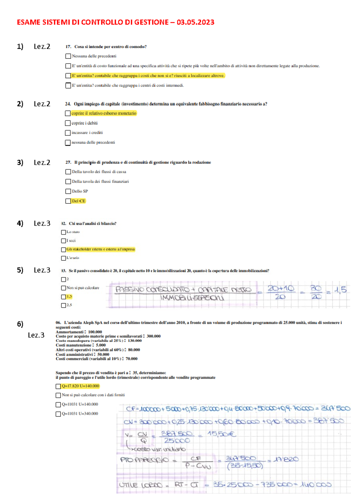 Esame Sistemi DI Controllo DI Gestione - 03 - 6) ESAME SISTEMI DI ...