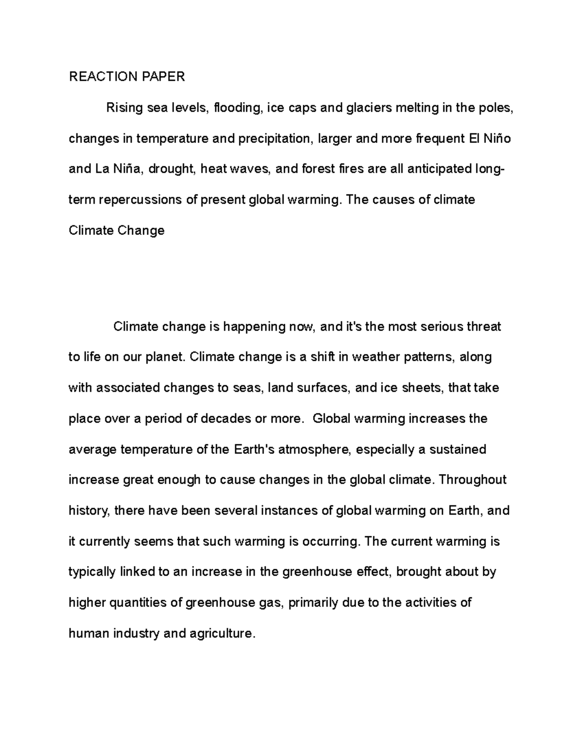Reaction Paper in Environment I - REACTION PAPER Rising sea levels ...