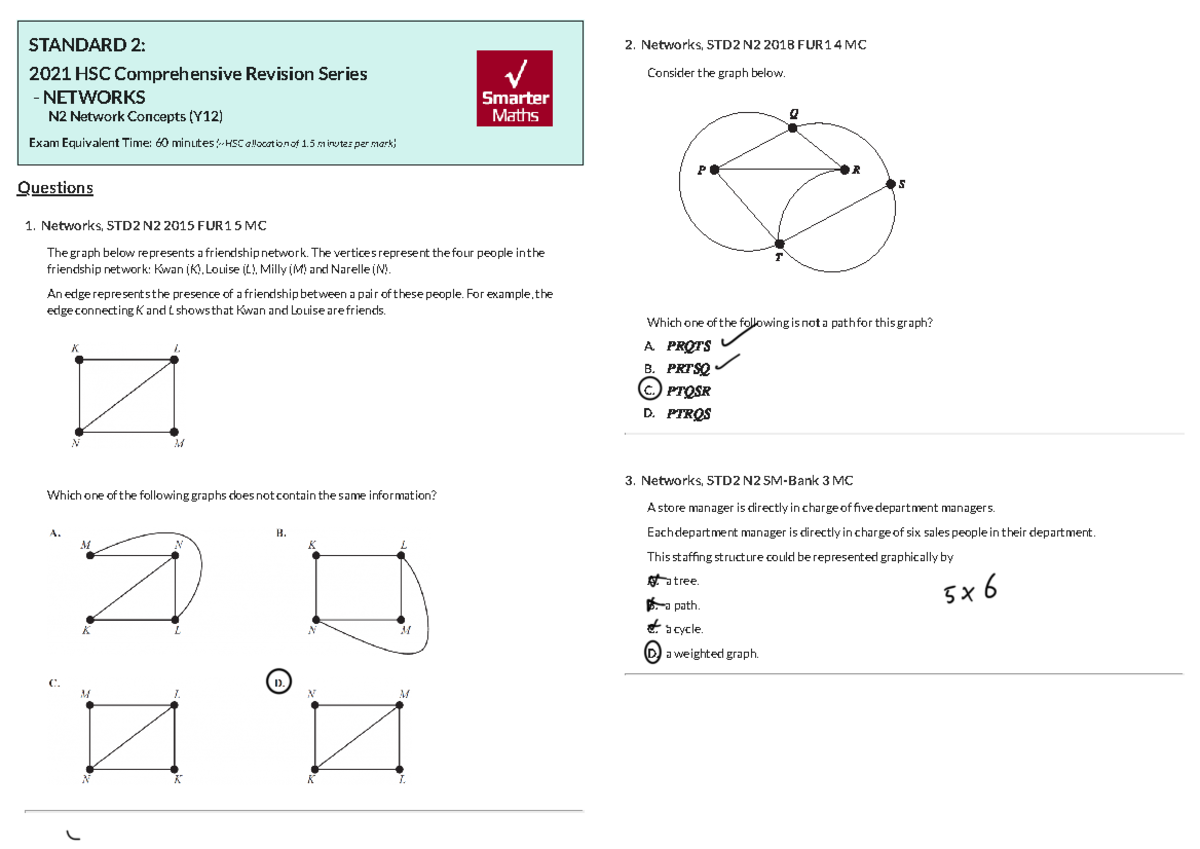 Practice Network Concepts 2 - 1. Networks, STD2 N2 2015 FUR1 5 MC STANDARD 2: 2021 HSC ...