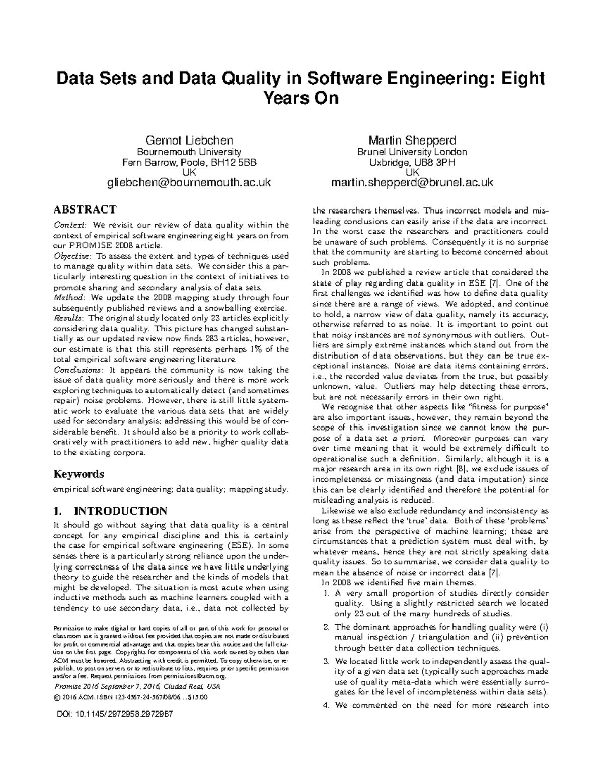 Liebchen 2016 - Civil engineering - Data Sets and Data Quality in ...