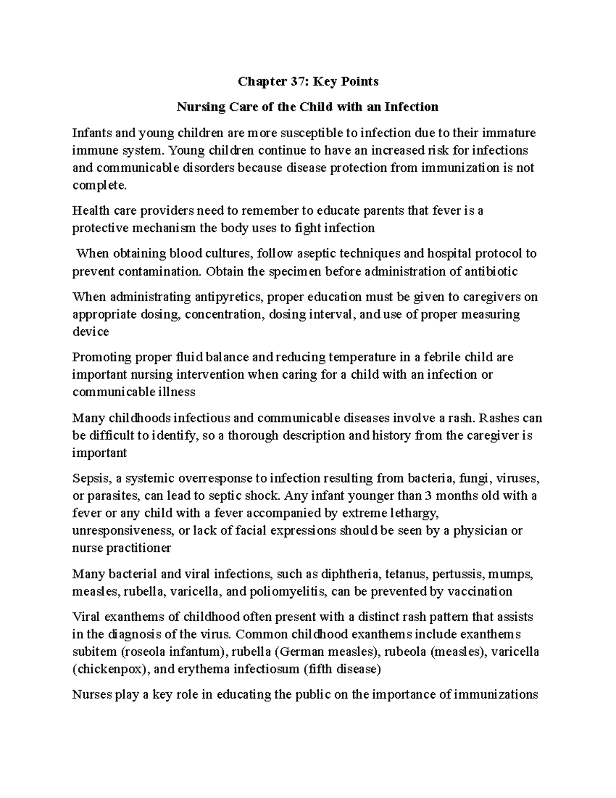 Chapter 37 Key Points - Maternity and Pediatric Nursing - Chapter 37 ...