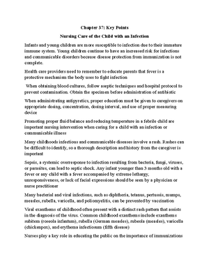 Chapter 38 Key Points - Maternity and Pediatric Nursing - Chapter 38 ...