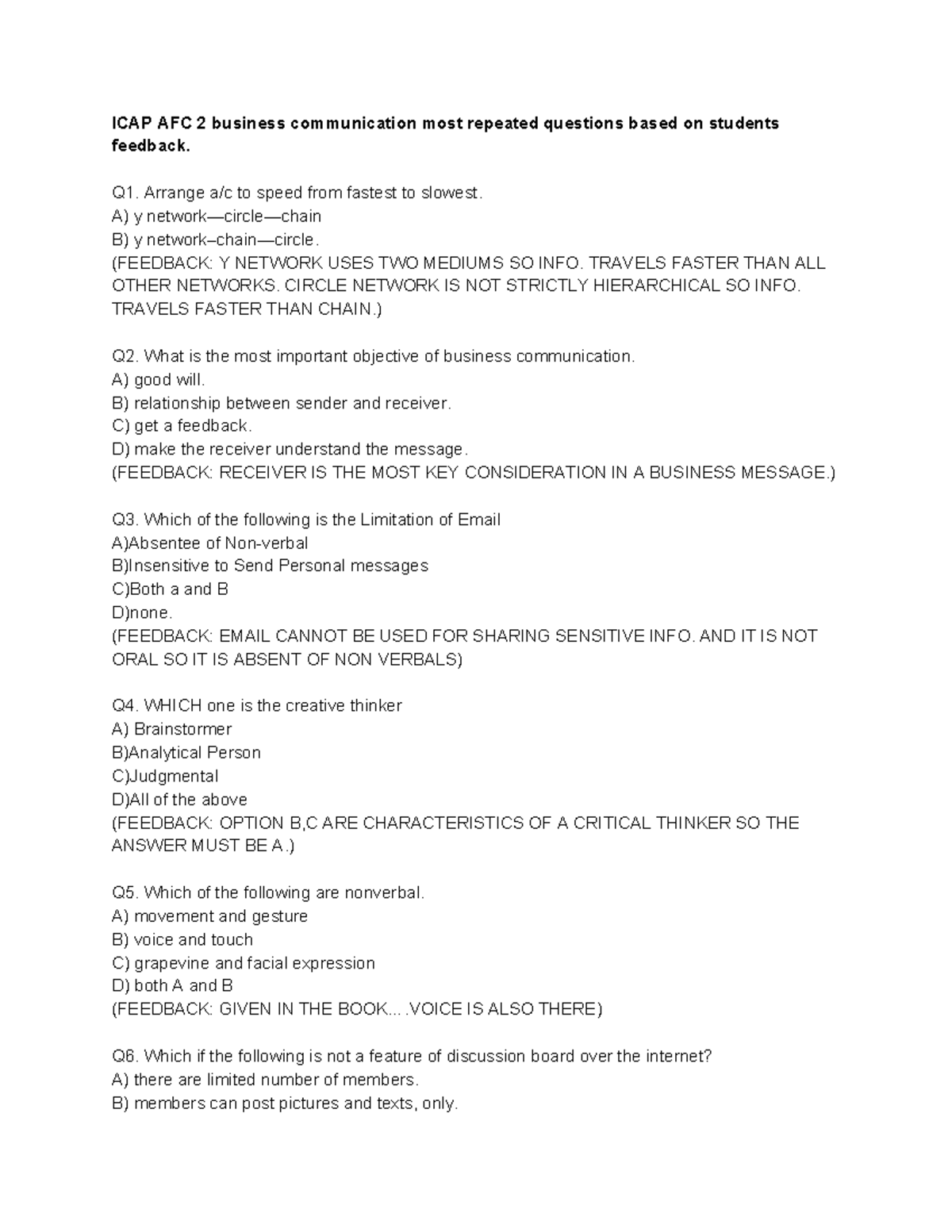 Questions and answers of quiz - ICAP AFC 2 business communication most ...