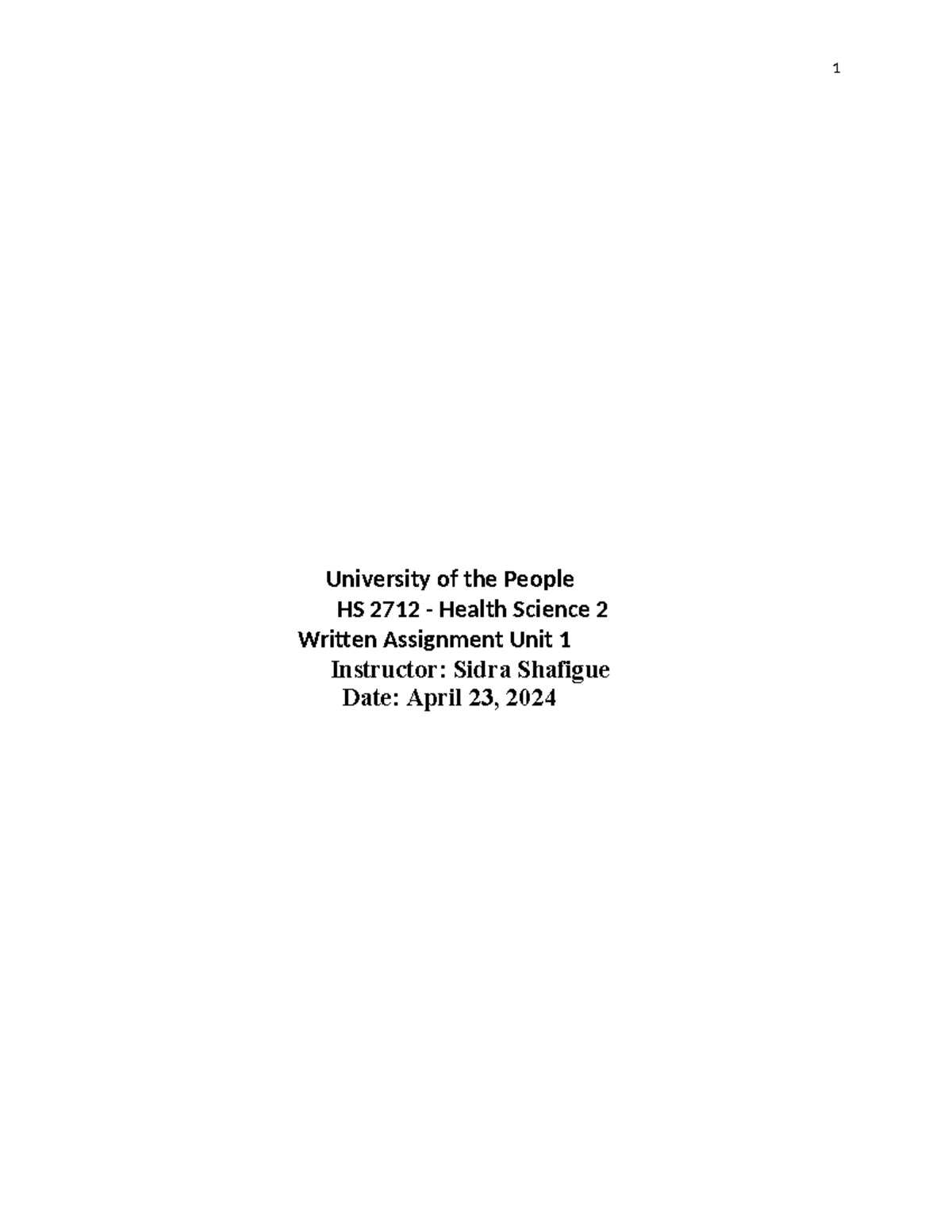 University of the People written assignment unit 2 hs 2712 - University ...