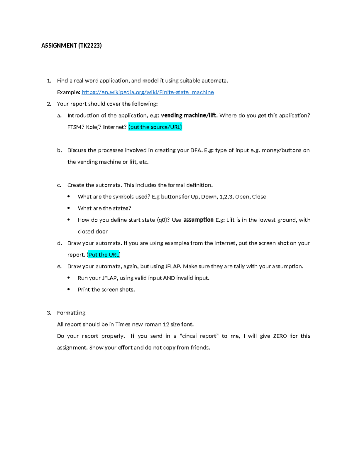 Assignment Finite Automata Assignment Tk2223 Find A Real Word Application And Model It