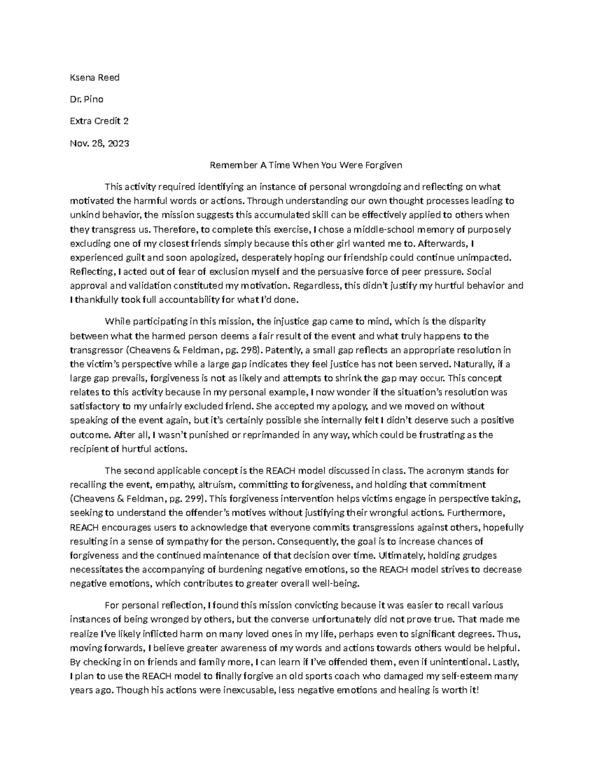 Extra Credit paper - Ksena Reed Dr. Pino Extra Credit 2 Nov. 28, 2023 ...