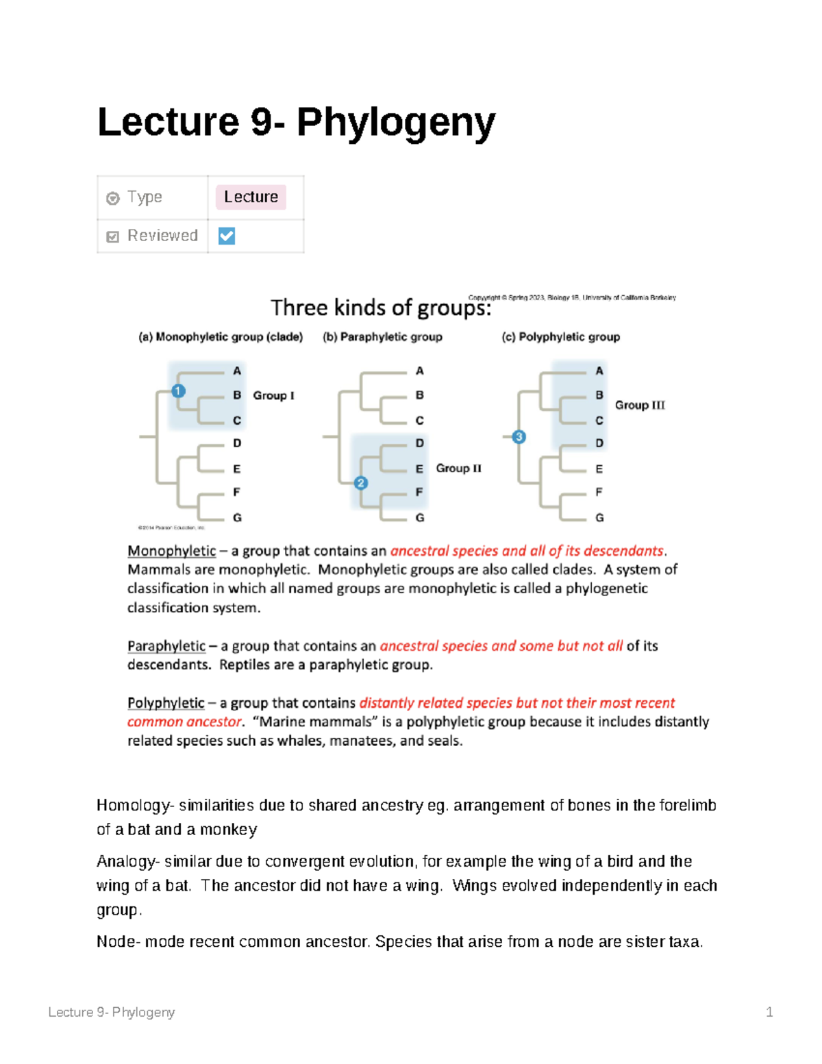 Lecture 9- Phylogeny - Lecture 9- Phylogeny Type Lecture Reviewed ...