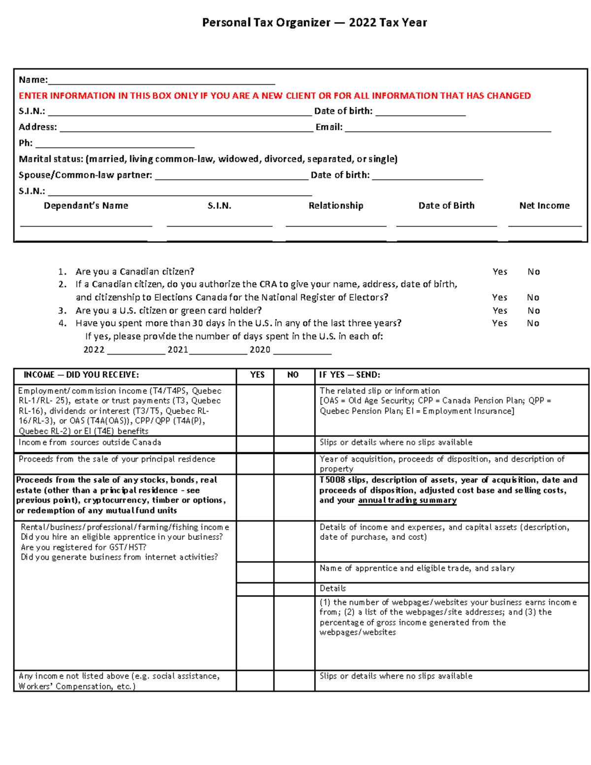 tax Organizer 2022 - Personal Tax Organizer — 2022 Tax Year - Studocu