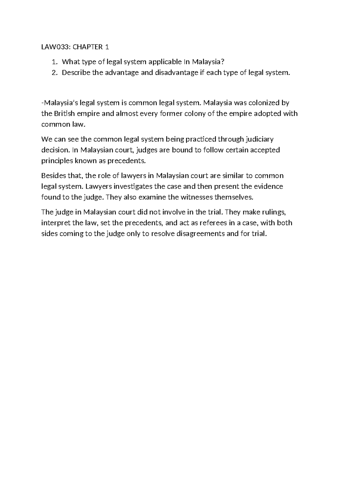 LAW033 - coursework - LAW033: CHAPTER 1 What type of legal system ...