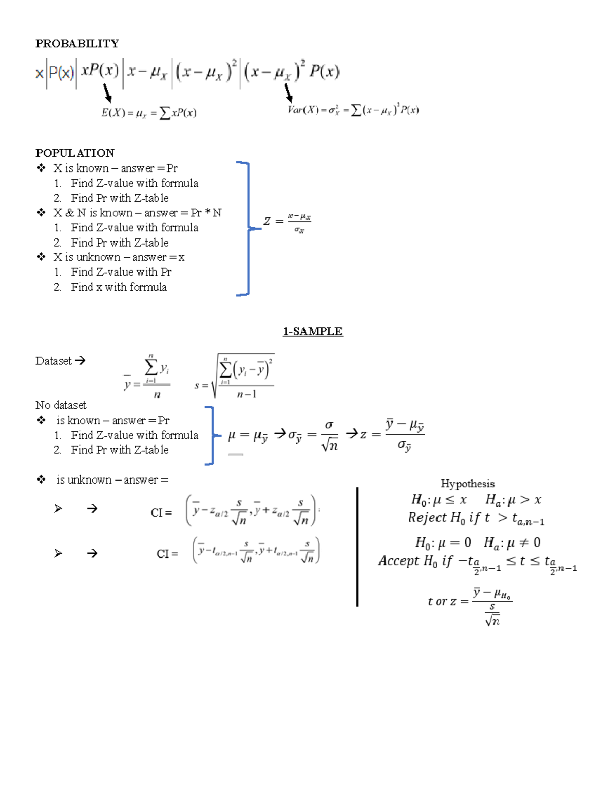 Formula - PROBABILITY POPULATION X is known – answer = Pr 1. Find Z ...