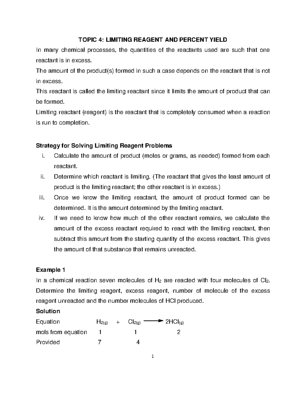 SCH 104-SAN 102 Topic 4-Limiting reagent and percent yield Lecture ...