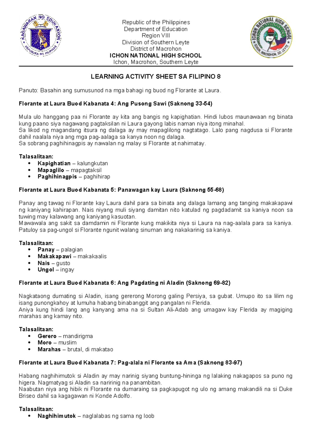 LAS 1 Filp 8 - Republic of the Philippines Department of Education ...