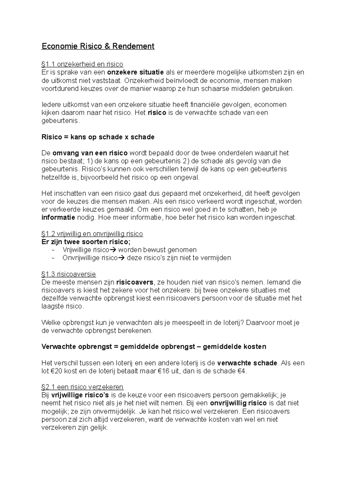 Economie Risico en rendement 5v - Economie Risico & Rendement §1 ...