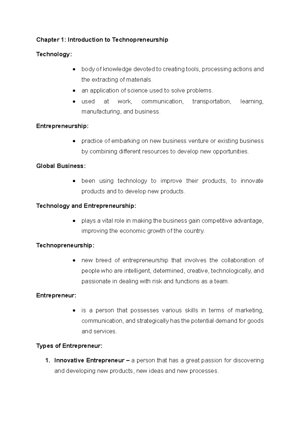 Techno - Chapter 1: Introduction to Technopreneurship Technology ...