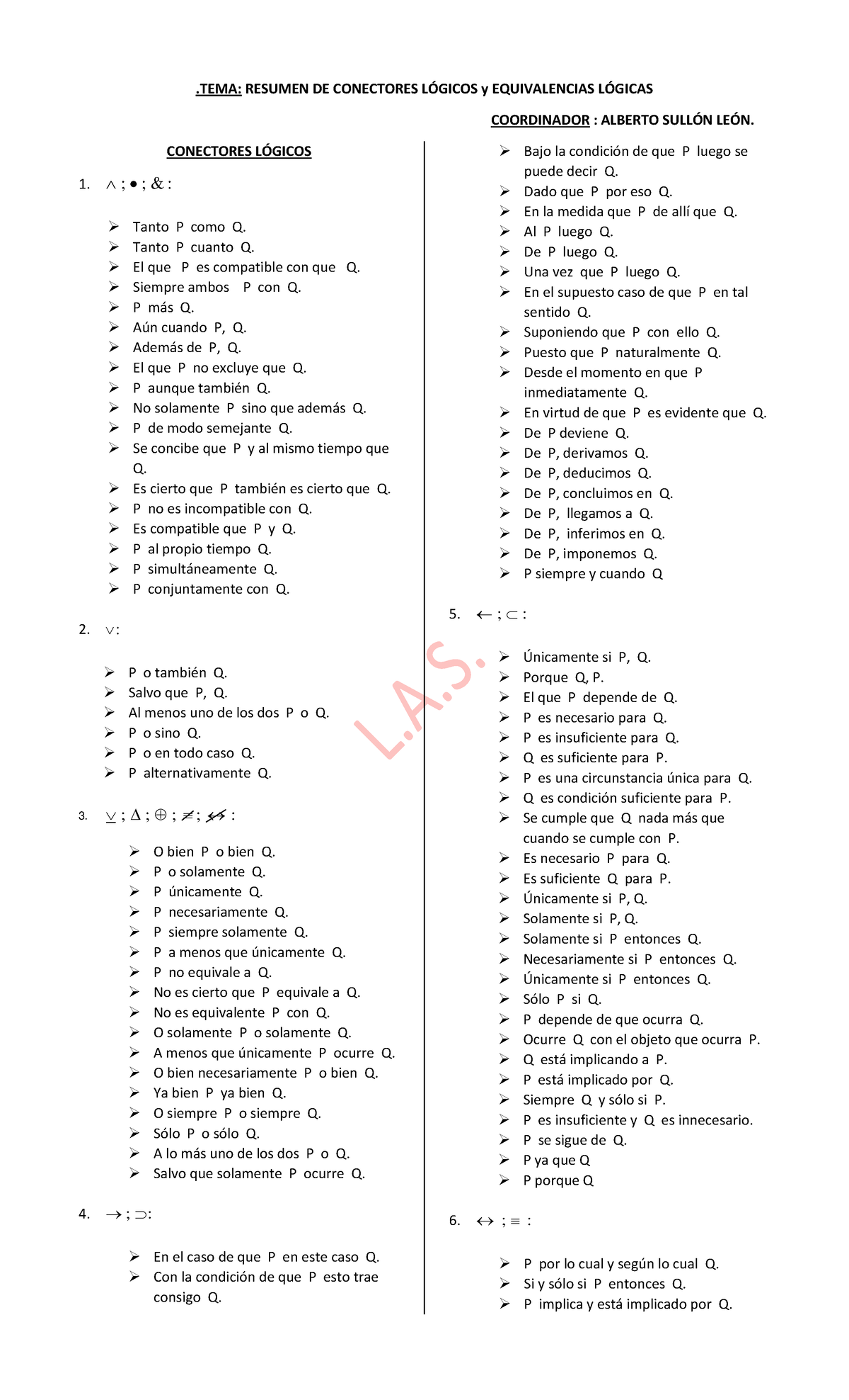 Resumen DE Conectores Lógicos Y Equivalencias Lógicas - .TEMA: RESUMEN DE CONECTORES LÓGICOS y ...