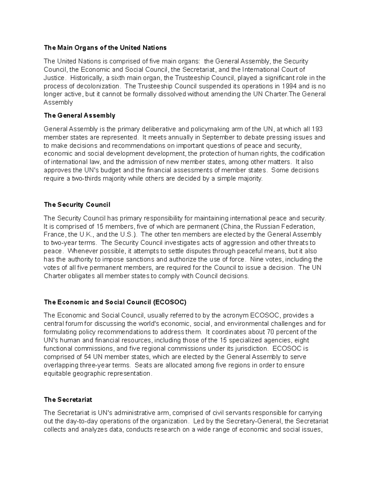 Organs-of-un - The United Nations (UN) is an international organization ...