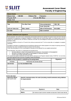Screw jack Laboratory Experiment - ####### Continuous Assessment Cover ...
