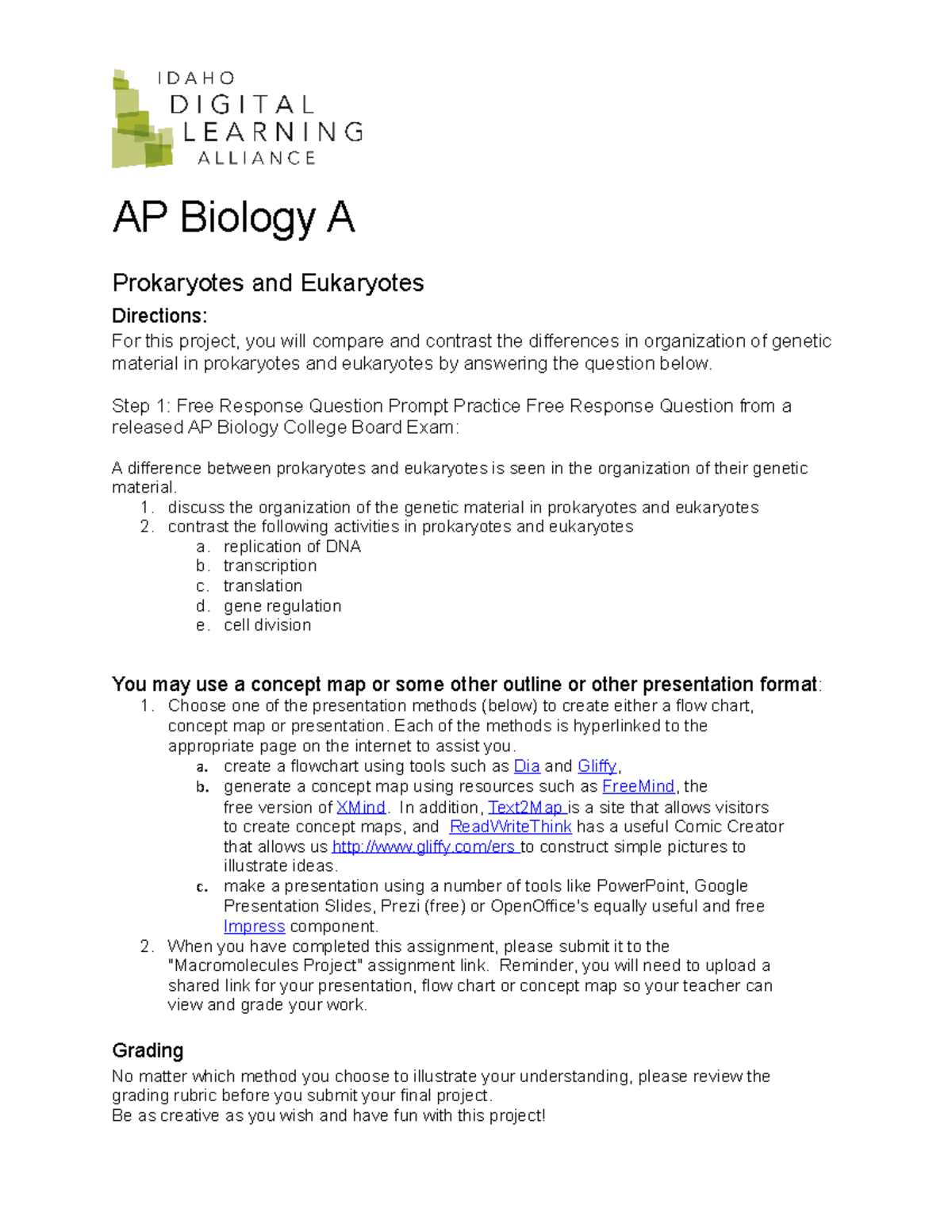 Prokaryotes Eukaryotes Project - AP Biology A Prokaryotes and ...