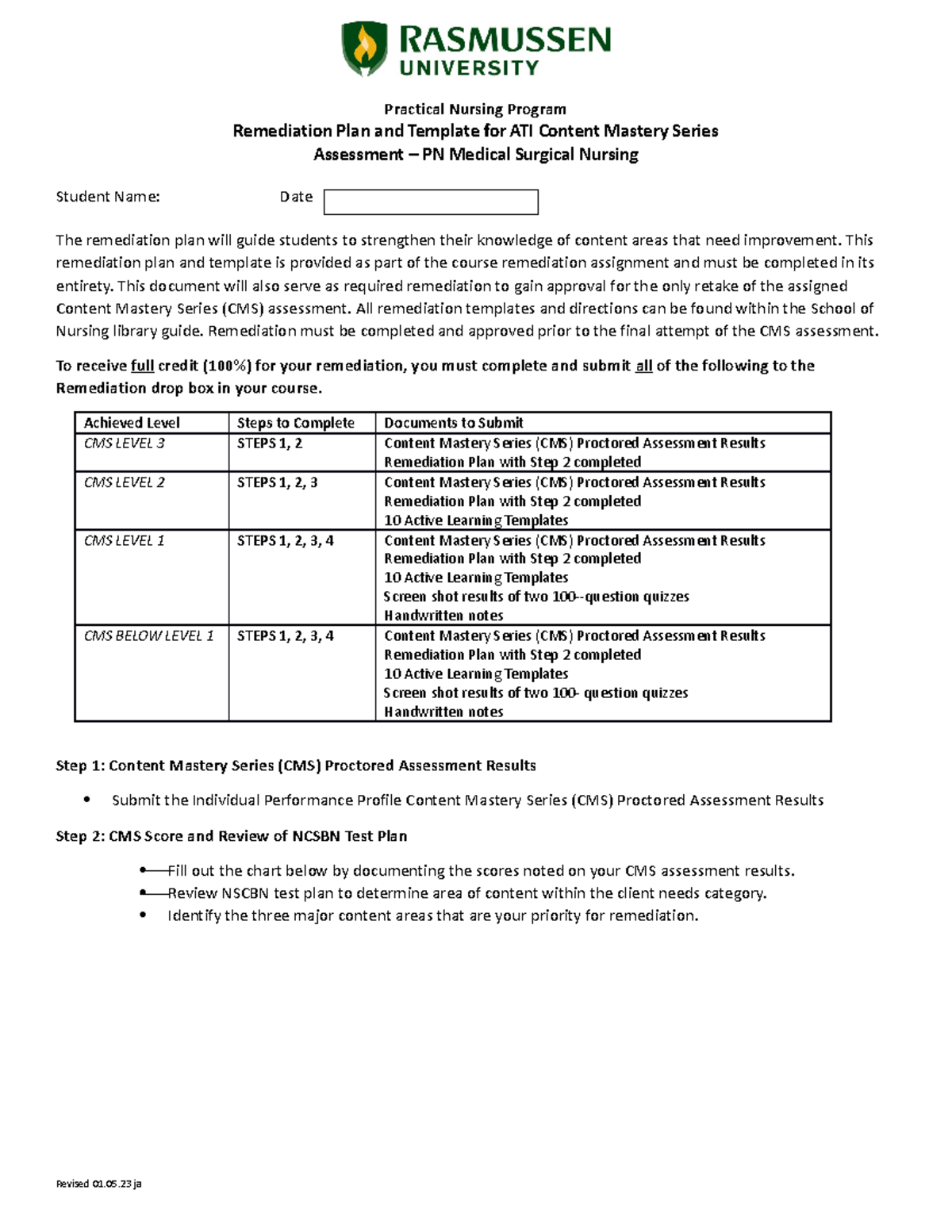 Remediation template for PN Medical Surgical Nursing - Practical ...