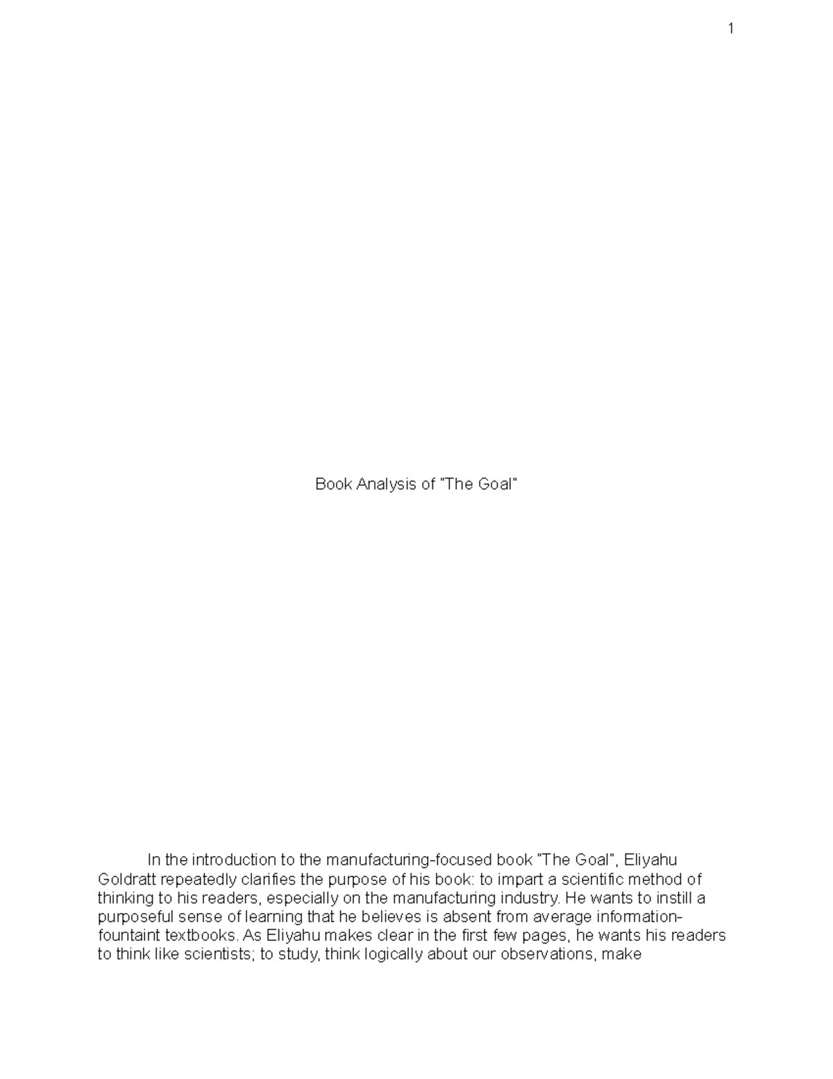 The Goal Book Report - Grade: A - Book Analysis of “The Goal” In the ...