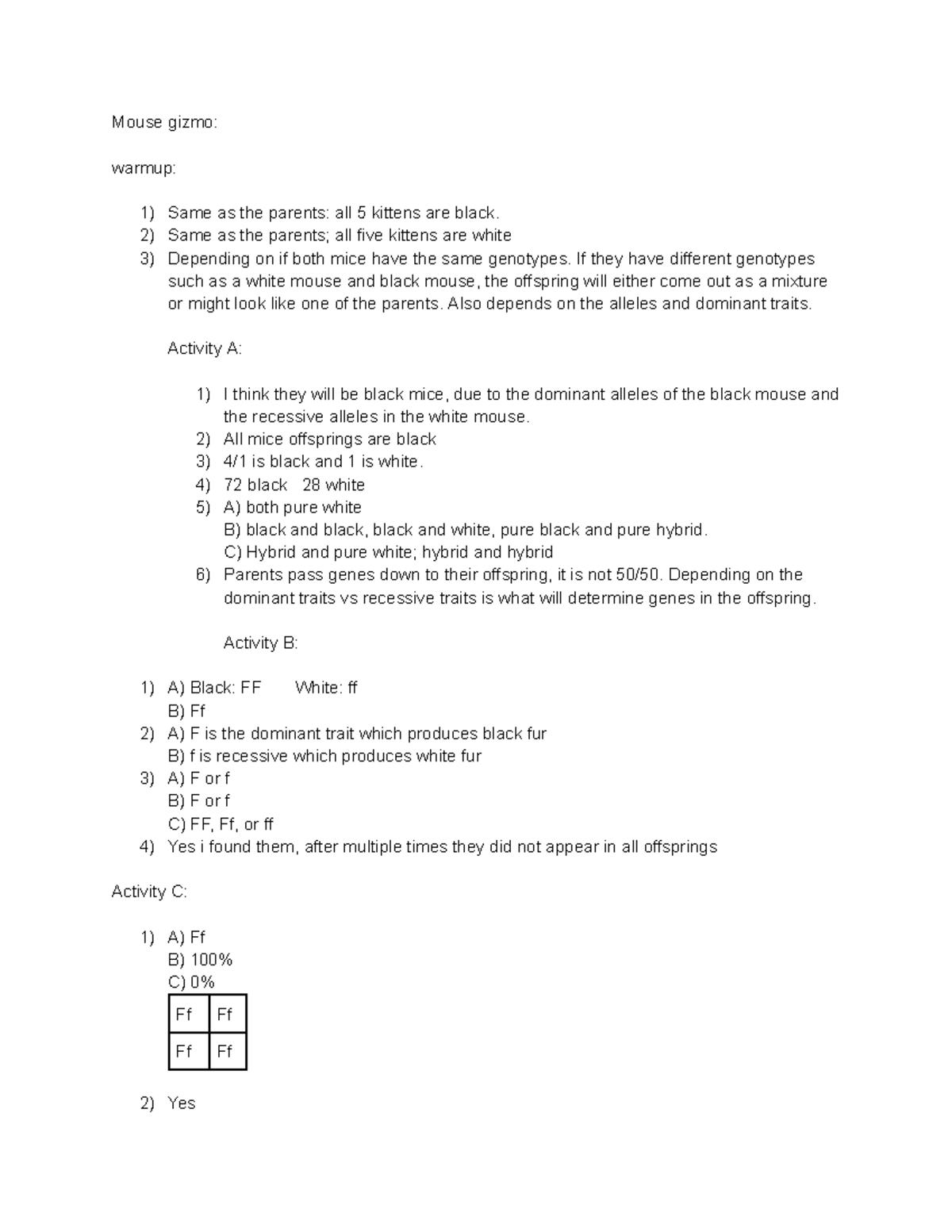 Mouse gizmo - Mouse gizmo: warmup: 1) Same as the parents: all 5 ...