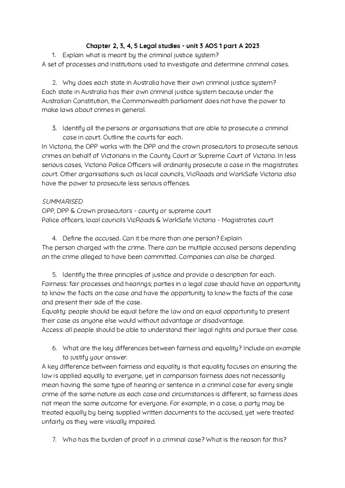 Chapter 2, 3, 4, 5 Legal studies - unit 3 AOS 1 part A 2023 - Chapter 2 ...