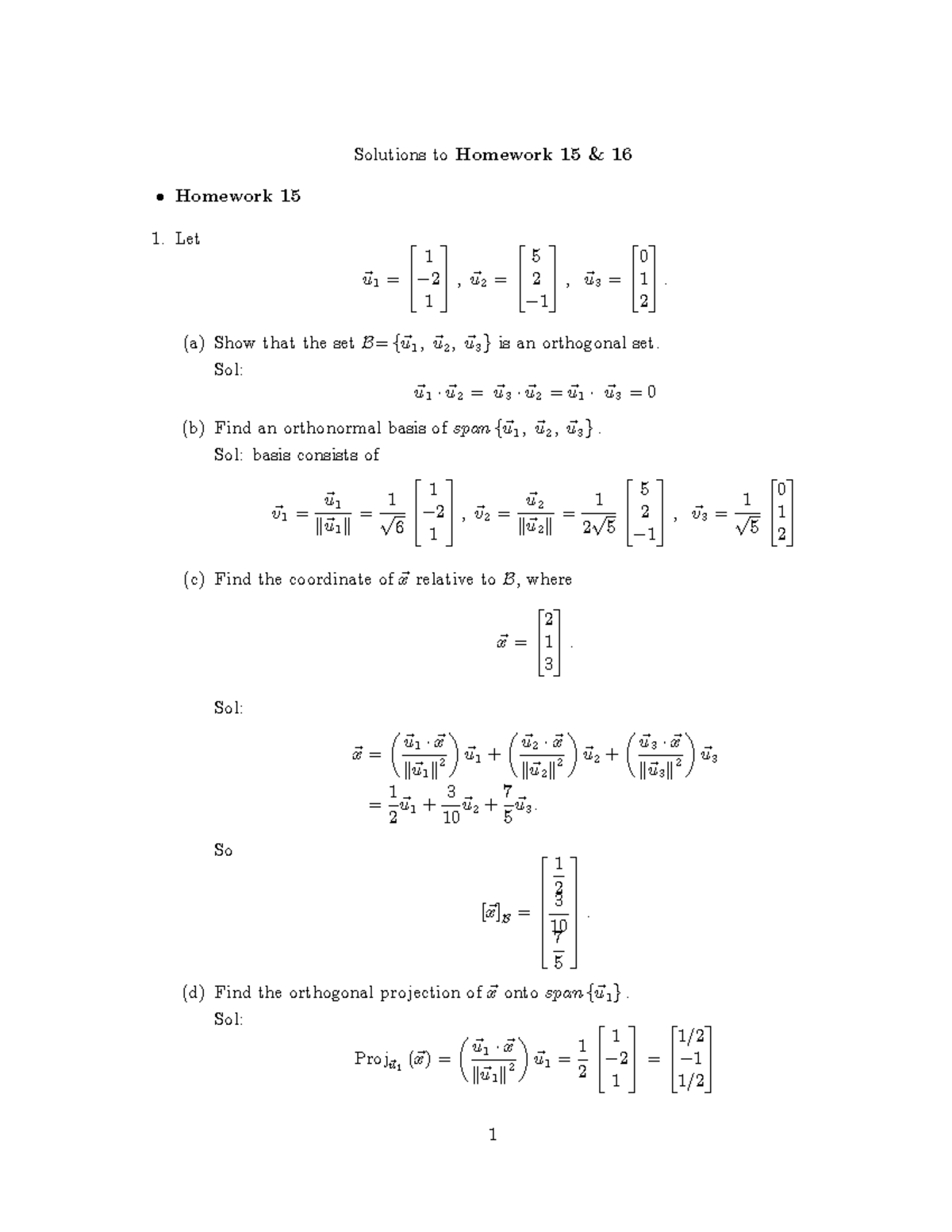Tutorial work - 15 & 16 - Solutions to homework 15 & 16 - Solutions to ...
