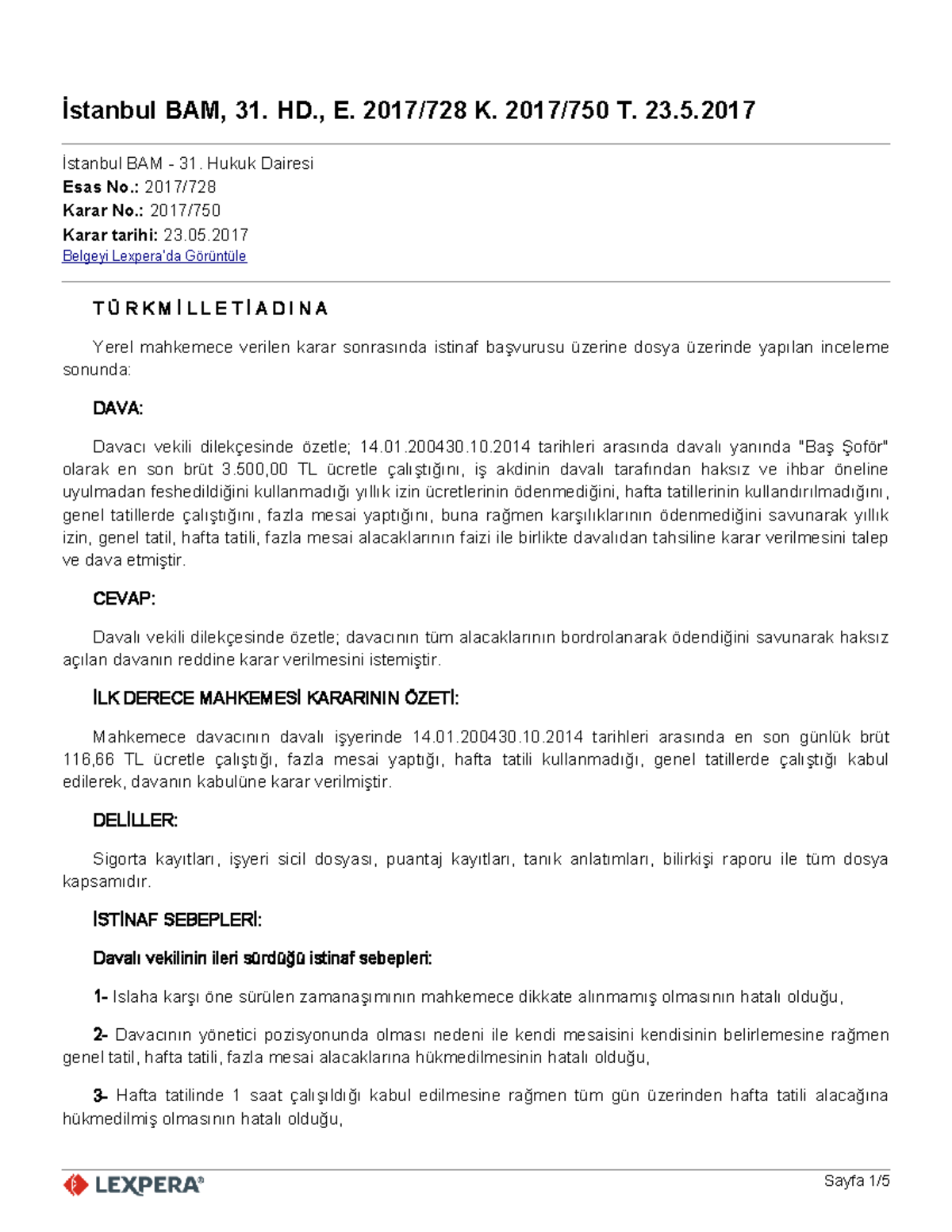 EK 29 - yargıtay kararı - İstanbul BAM - 31. Hukuk Dairesi Esas No ...