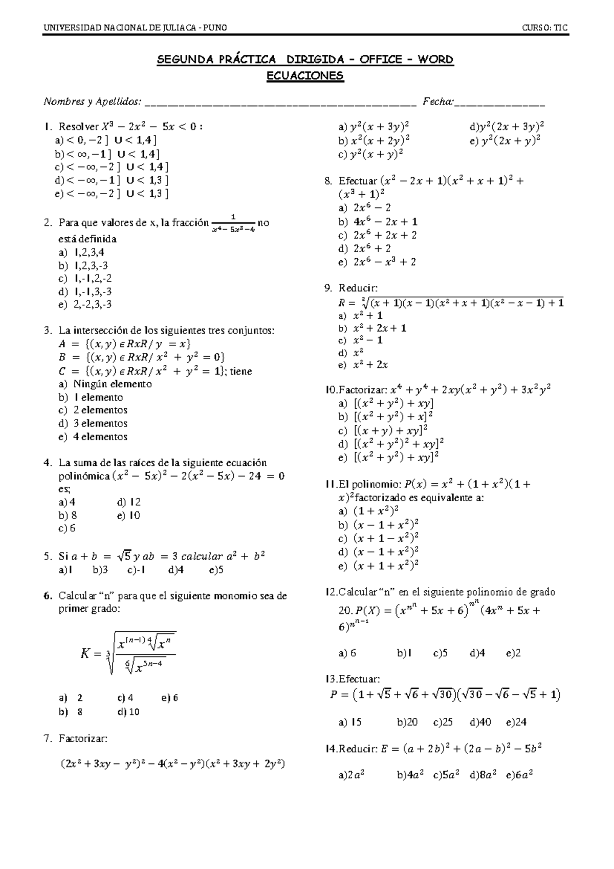 Practica Nº 2 TIC UNAJ 2024 - UNIVERSIDAD NACIONAL DE JULIACA - PUNO CURSO: TIC SEGUNDA PRÁCTICA ...