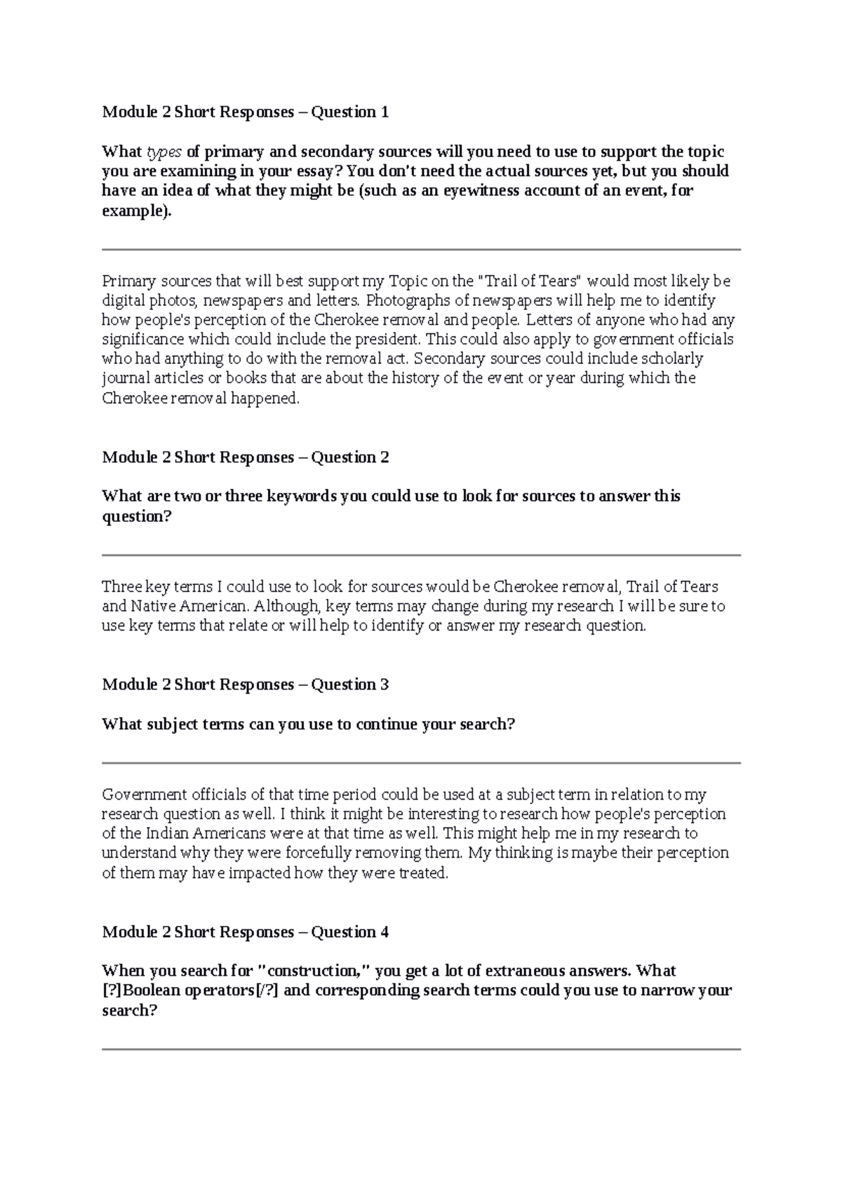 Module Two Assignment Module 2 Short Responses Question 1 What Types Of Primary And